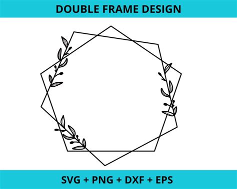 Double Hexagon Frame Flower Svg Border Svg Leaf Wreath Svg Circle