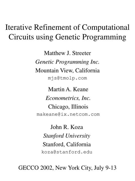ppt iterative refinement of computational circuits using genetic programming powerpoint