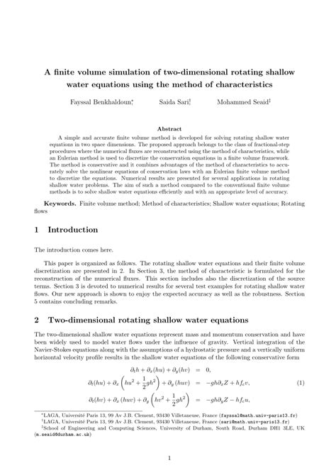 pdf a finite volume simulation of two dimensional rotating shallow water equations using the