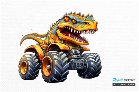Cute Dinosaur Monster Truck Clipart Png Illustration Par Regulrcrative