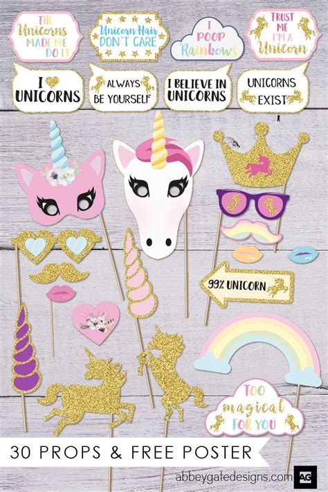 Unicorn Photo Booth Props With Gold Glitter