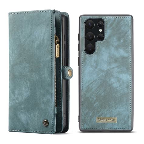 Caseme Vintage Portemonnee Hoes Samsung Galaxy S22 Ultra Blauw