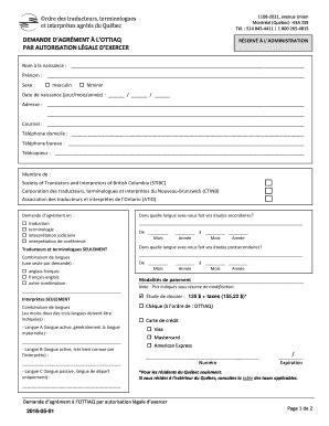 Remplissable En Ligne Ottiaq Formulaire De Demande D Agr Ment Par