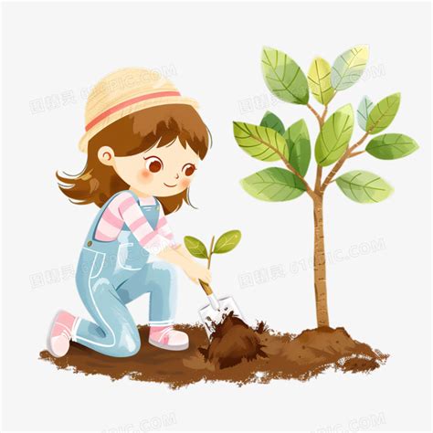 手绘风植树节小女孩种树卡通元素图片免费下载 PNG素材 编号vj9inogyk 图精灵