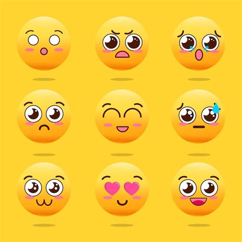 Premium Vector Kawaii Cute Emojis Set