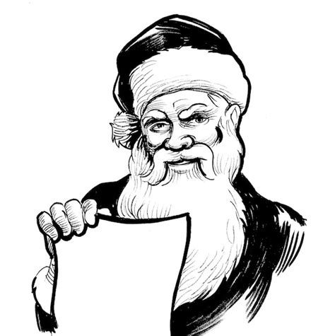 Um Desenho Preto E Branco De Um Papai Noel Segurando Uma Placa Foto