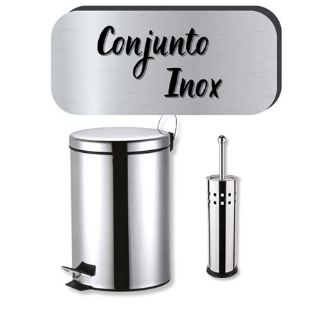 Kit Lixeira 3 litros Inox Escova Sanitária Inox para Banheiro Cesto