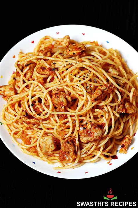 Chicken Pasta Chicken Spaghetti Swasthi S Recipes