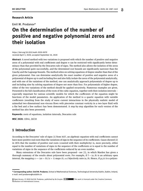 pdf on the determination of the number of positive and negative polynomial zeros and their