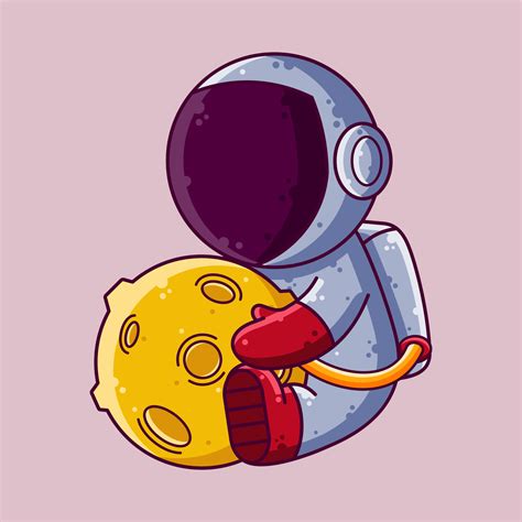 Cute Astronaut Holding Moon Cartoon Vector Illustration Cartoon Style