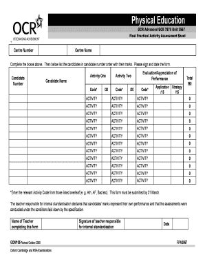 Fillable Online Physical Education OCR Advanced GCE 7875 Unit 2567