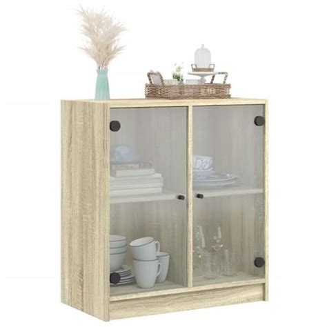 Pwshymi Armoire Lat Rale Avec Portes En Verre Ch Ne Sonoma X X Cm