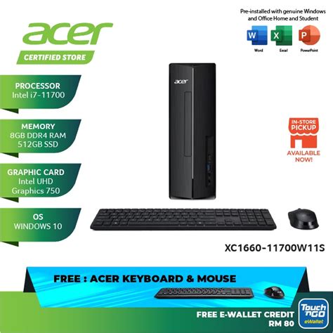 Acer Aspire XC 1760 12400W11S Desktop PC Black 8GB RAM 512GB SSD