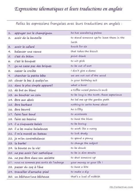 Expressions Idiomatiques Fran Ais Fle Fiches Pedagogiques Pdf Doc
