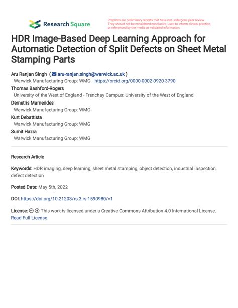 pdf hdr image based deep learning approach for automatic detection of split defects on sheet