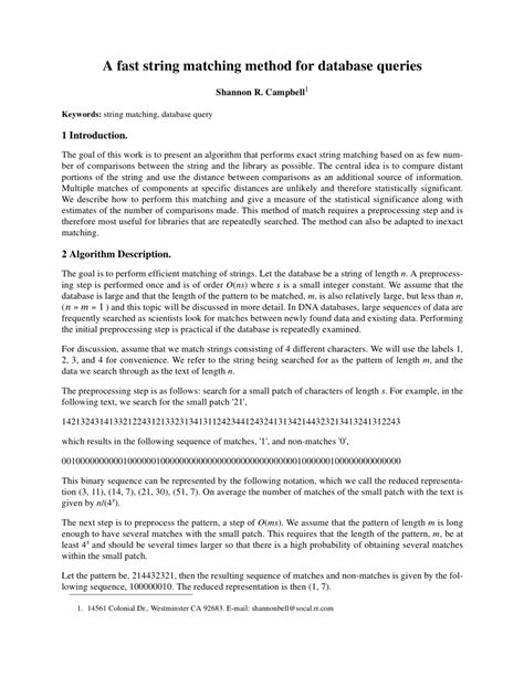pdf a fast string matching method for database queries