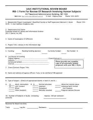 Fillable Online People Lis Illinois UIUC INSTITUTIONAL REVIEW BOARD IRB