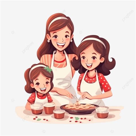 Feliz Navidad Y Felices Fiestas PNG Madre Y Sus Hijas Cocinando