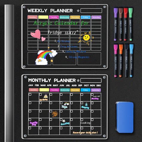 Aisuoker Acrylic Magnetic Calendar For Fridge 2 Clear Dry Erase