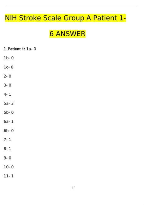 NIH Stroke Scale Group A Patient 1 6 ANSWER Questions With 100 Correct