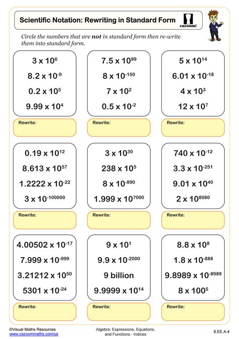 Scientific Notation Rewriting In Standard Form Worksheet PDF