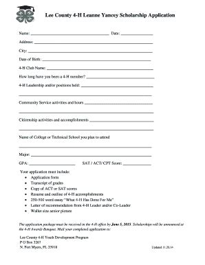 Fillable Online Lee Ifas Ufl Lee County 4 H Leanne Yancey Scholarship
