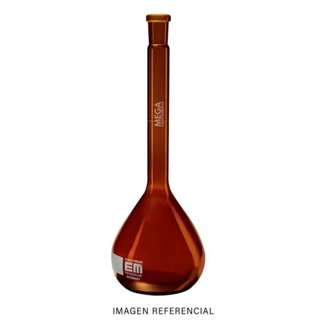 Matraz aforado de 1000 ml de vidrio ámbar con cuello estrecho y