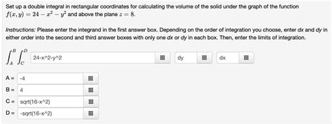 solved set up a double integral in rectangular coordinates