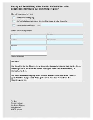 Ausfüllbar Online www1 neuss Antrag auf Ausstellung einer Melde