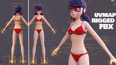 3D Model Miraculous LadyBug Swim Suit Animated Rigged VR AR Low