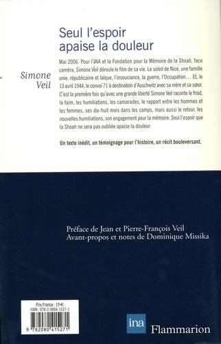 Seul L Espoir Apaise La Douleur Simone Veil Livres Furet Du Nord