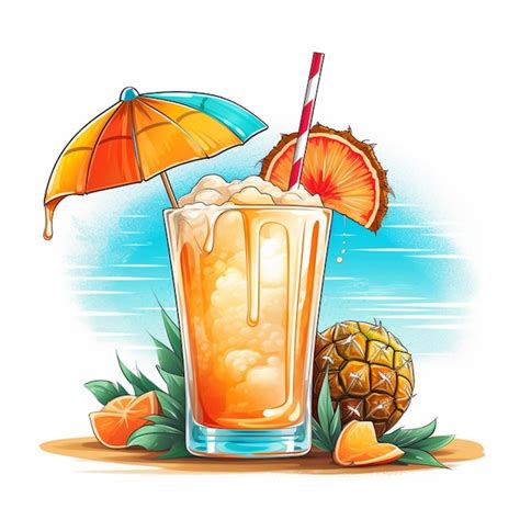 Um Desenho Colorido De Um Copo De Suco De Laranja Um Canudo E Uma