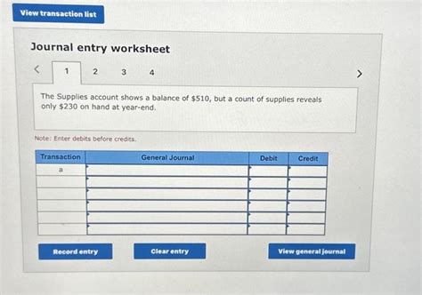Solved Journal Entry Worksheet The Supplies Account Shows A Chegg