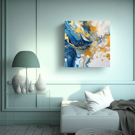 Cuadro Abstracto Azul Y Oro Con Relieve En Blanco DecoCuadros
