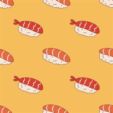 Padrão vetorial perfeito ebi nigiri e sushi de saquê em estilo