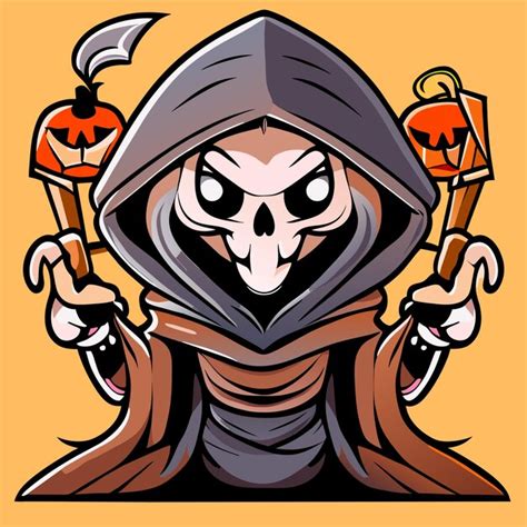 Parca muerte fumeta cráneo halloween dibujado a mano dibujos animados