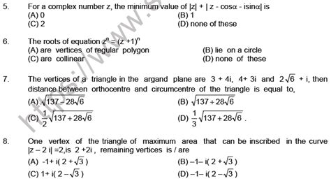 jee mathematics complex numbers mcqs set c multiple choice questions