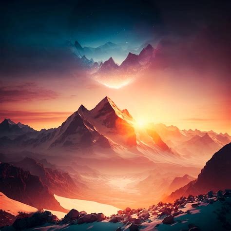 Premium Photo Mountain Sunrise Beautiful Natural Scenery Sun In The