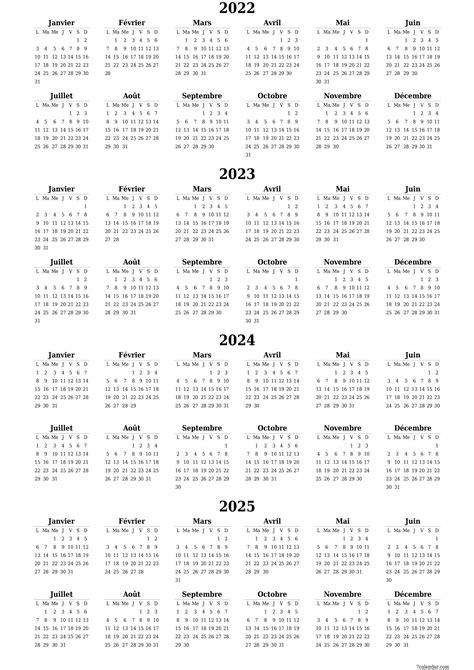 Calendriers et agendas imprimables pour l année 2022 2023 2024 2025 a4
