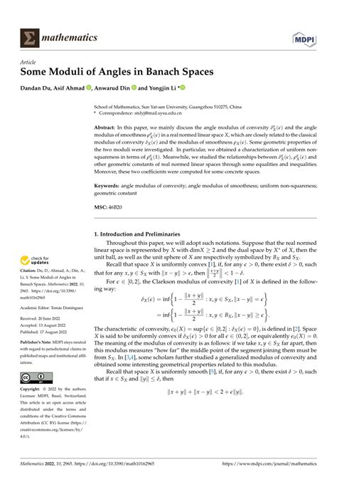 pdf some moduli of angles in banach spaces