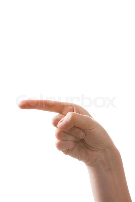 Finger Der Peger Hen Mod Venstre Stock Foto Colourbox