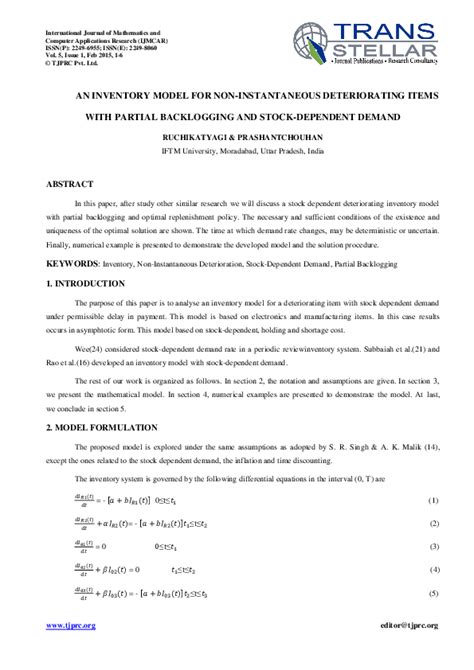 pdf an inventory model for non instantaneous deteriorating items with partial backlogging and