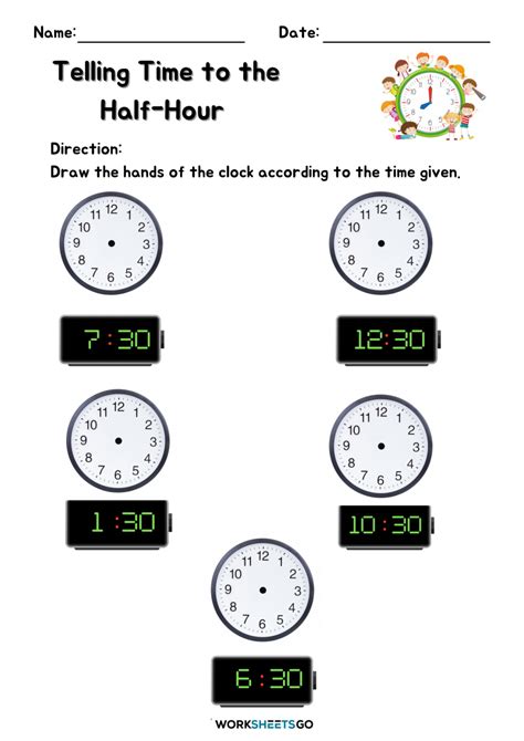 Telling Time To The Half Hour Worksheets WorksheetsGO