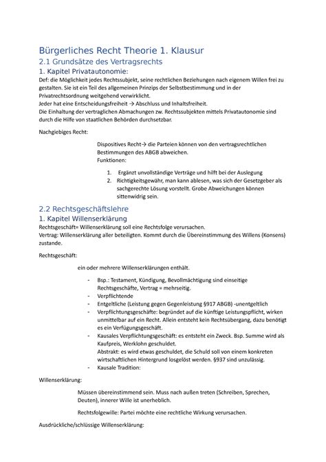 BR Theorie Klausur Bürgerliches Recht Theorie 1 Klausur 2 Grundsätze