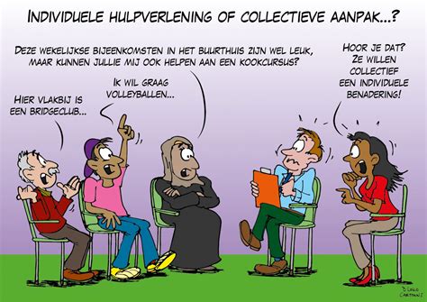 Cartoon Individuele Hulpverlening Of Collectieve Aanpak