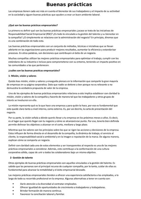 Buenas Practicas Empresariales Buenas prácticas Las empresas tienen