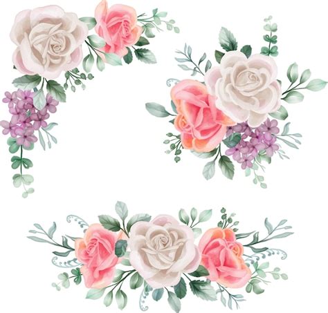 Rosa Blanca Y Rosa Acuarela Arreglo Floral Ramo Floral Lila Elementos