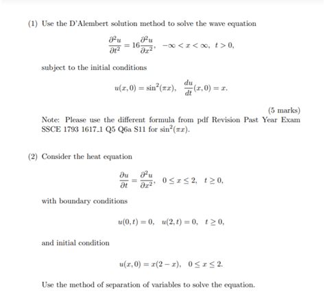 solved 1 use the d alembert solution method to solve the