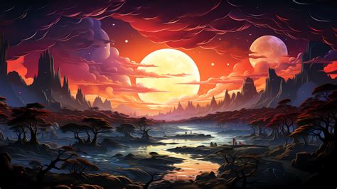 Sunset River Landscape Scenery 4K 2860j Wallpaper PC Desktop