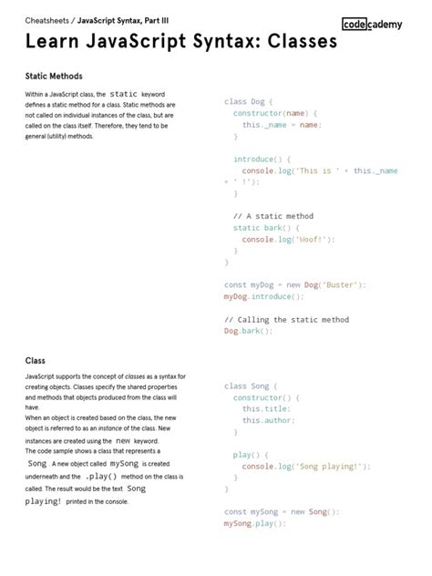 javascript syntax part iii learn javascript syntax classes cheatsheet 2 pdf